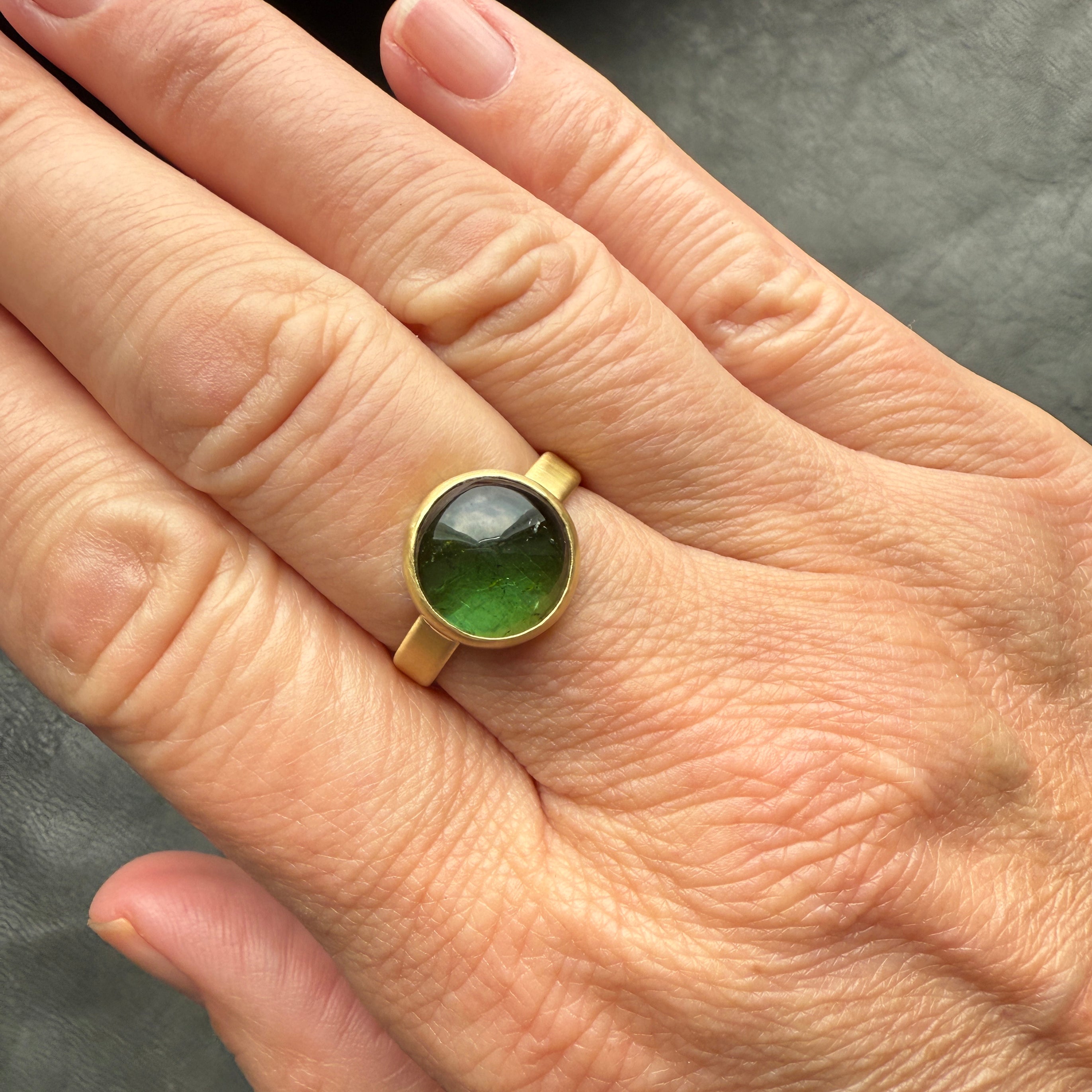 Monica Marcella - Round Green Tourmaline Ring with Ribbon Band 18ky ...