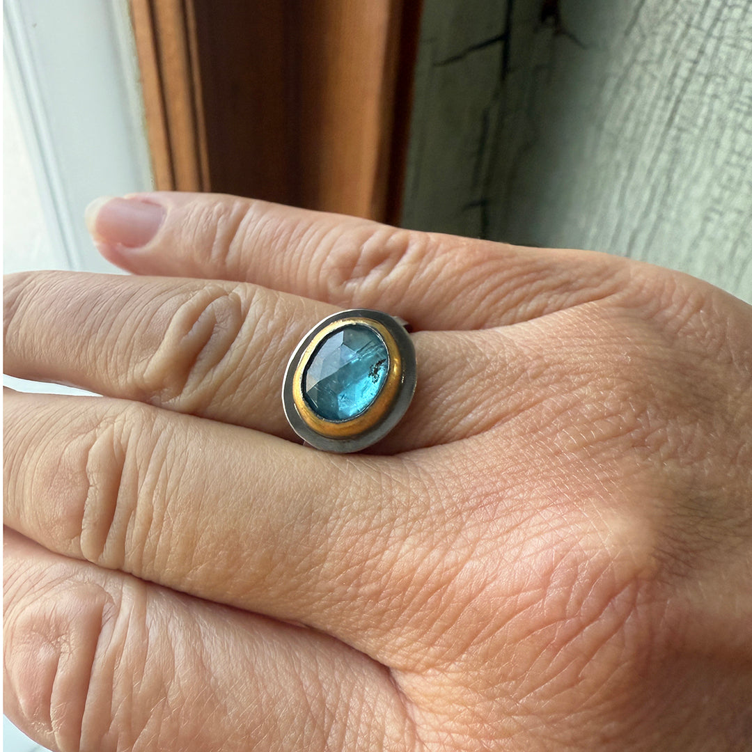 Auston Titus - Teal blue kyanite Small Crescent Rim Ring – The Clay Pot
